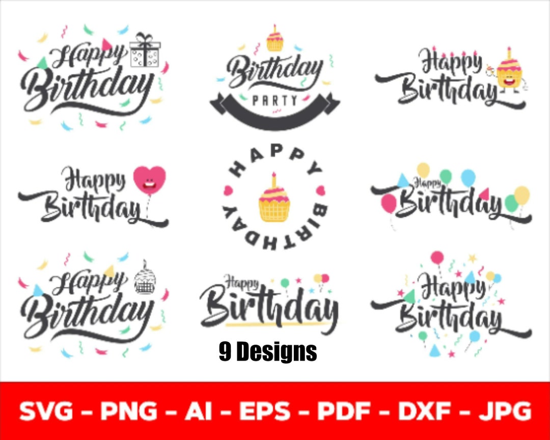 Happy Birthday Svg Bundle Svg Cute Funny Birthday Calligraph Svg