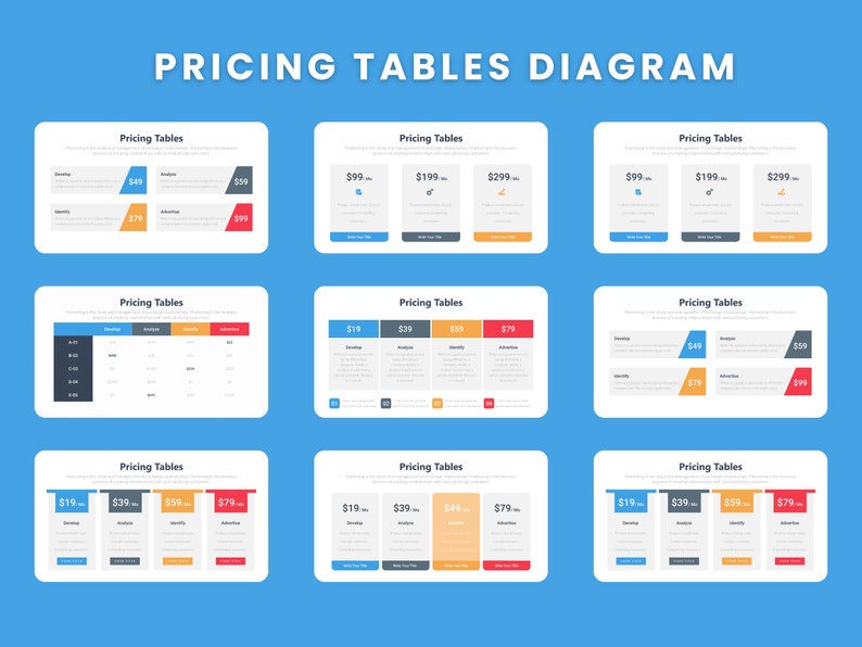 PRICING TABLES Infographics - Google Slides Keynote PPT, Illustrator, Powerpoint Template ...