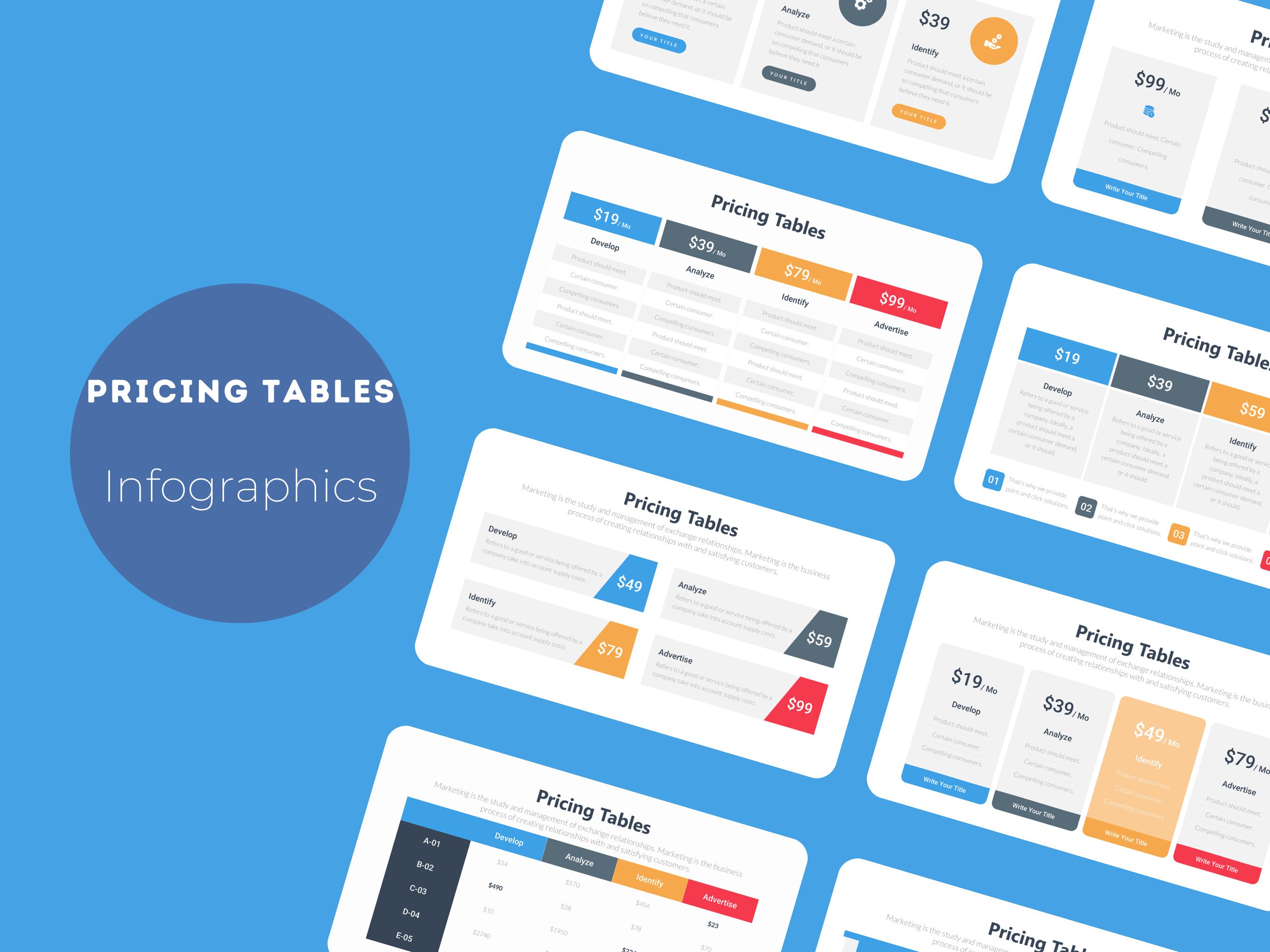 PRICING TABLES Infographics - Google Slides Keynote PPT, Illustrator, Powerpoint Template ...