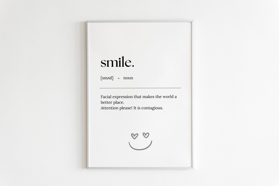 Smile Definition Print, Smile Wall Art, Minimalist Print, Quote Prints ...