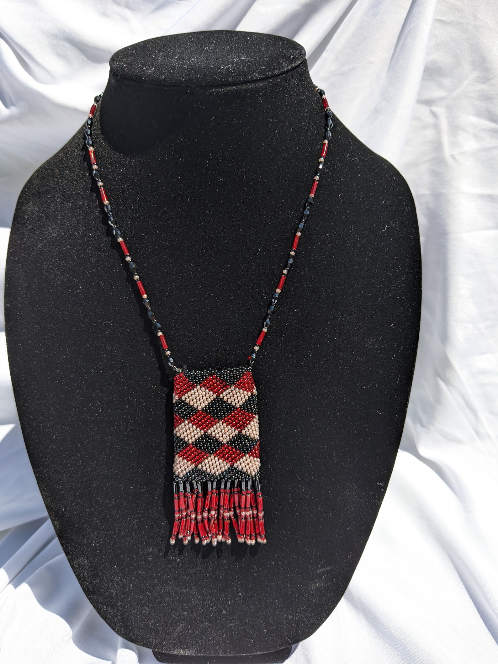 Hand Beaded Amulet Bag W/black, Red and Light Pink Beads. Beautiful for ...