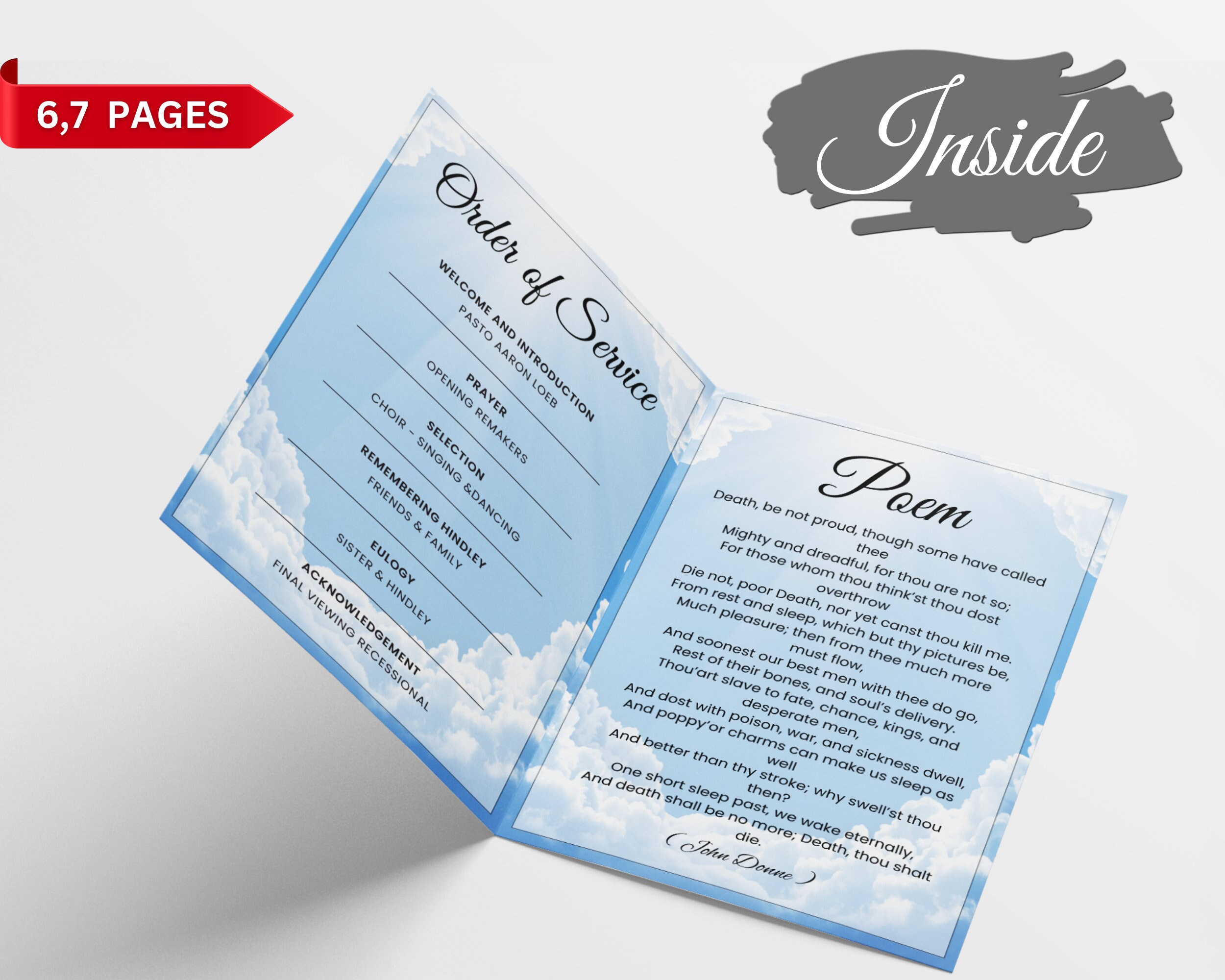 Blue Funeral Programs Template Obituary Template for Funeral Memorial ...