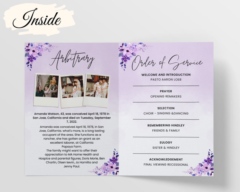 Funeral Programs Template Obituary Template for Funeral Memorial ...