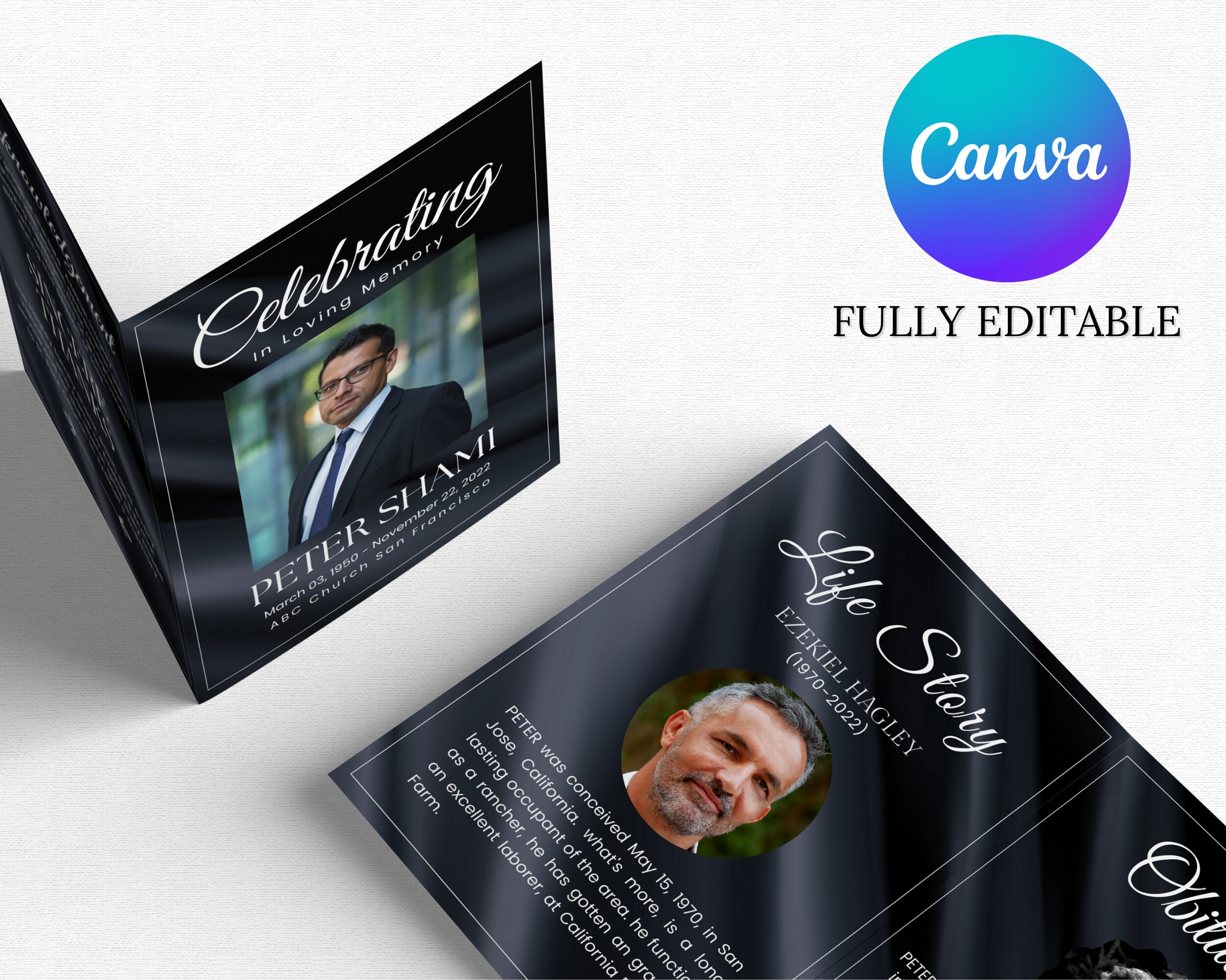 Minimalist Funeral Program Canva Template Simple Funeral Memorial ...