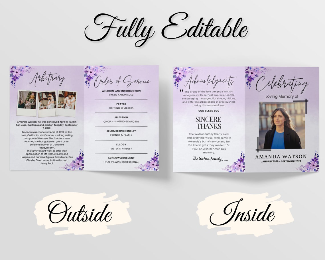 Funeral Programs Template Obituary Template for Funeral - Etsy