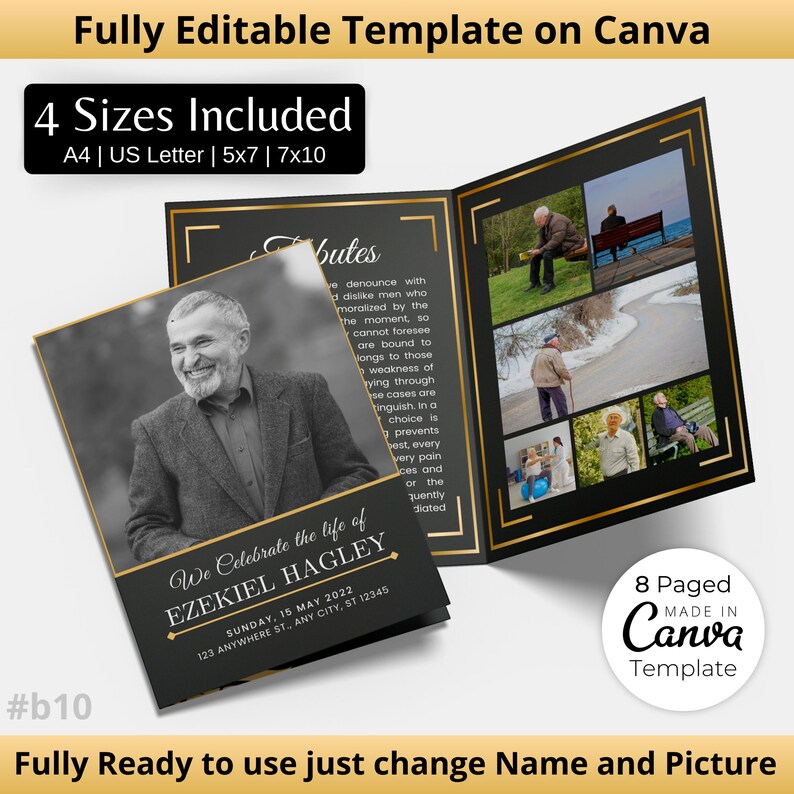 Plantilla editable de programa de funeral, memorial funerario, orden ...