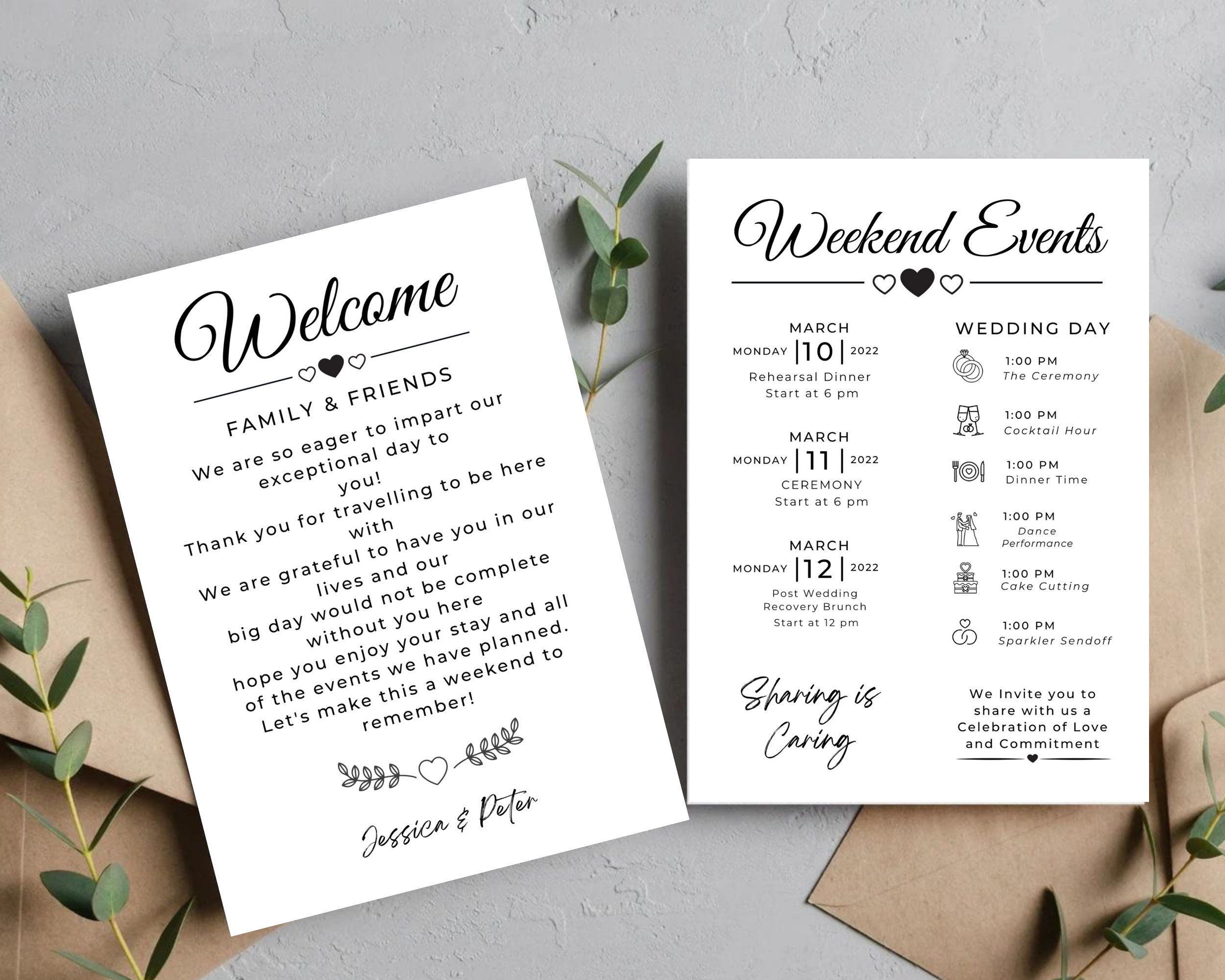 Minimalist Wedding Events Card Template Modern Wedding - Etsy