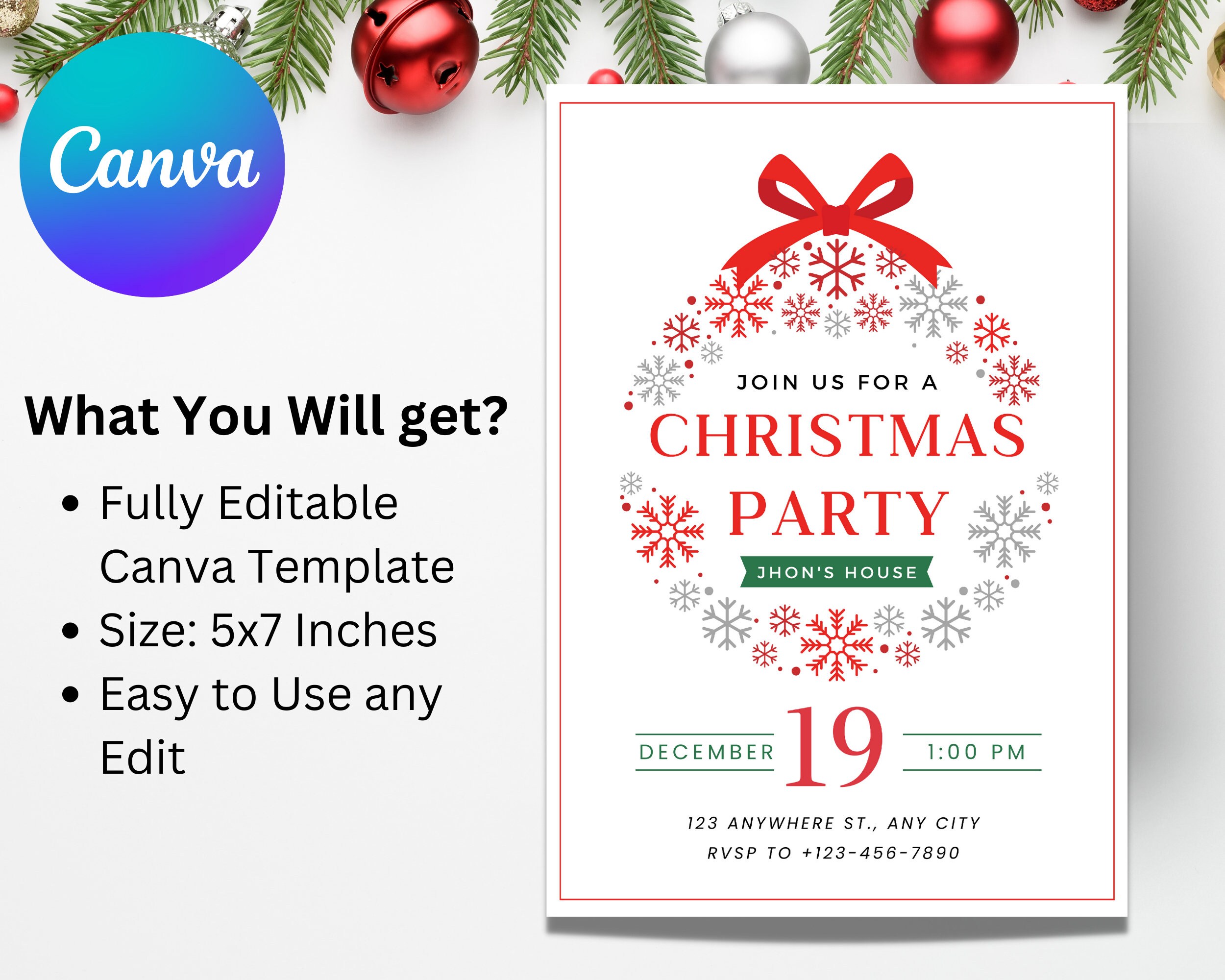 Editable Christmas Party Invitation, Christmas Party Invitation ...