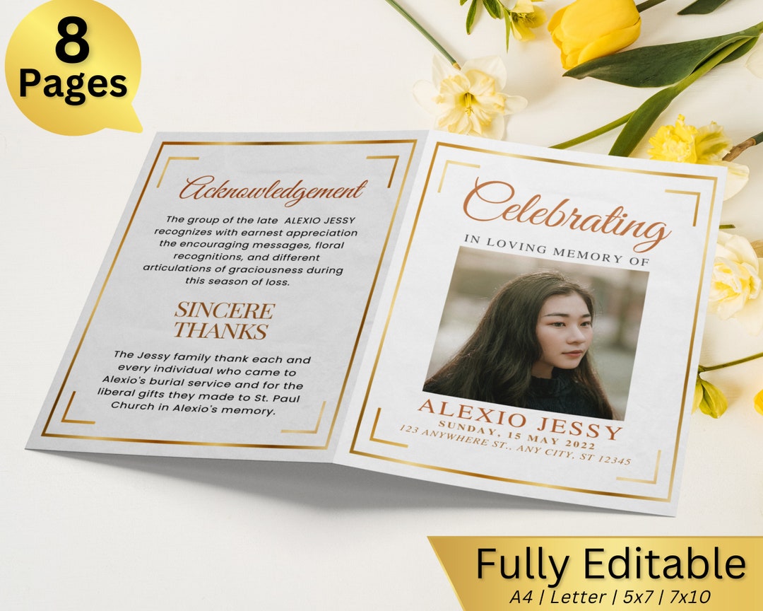 Funeral Program Template Obituary Template for Funeral Memorial Program ...