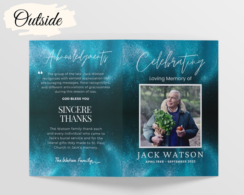 Luxury Dark Blue Funeral Program Template | Bifold Funeral Program ...