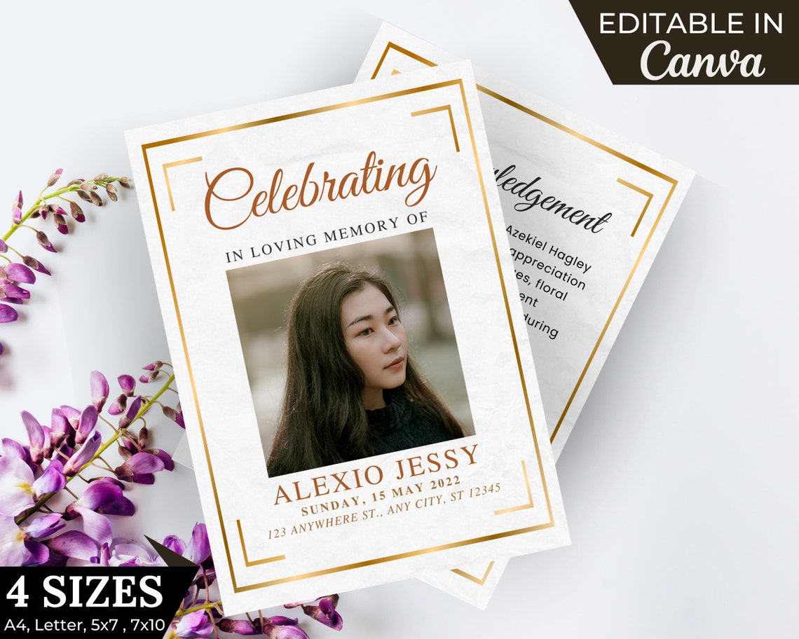 Funeral Program Template Obituary Template for Funeral Memorial Program ...