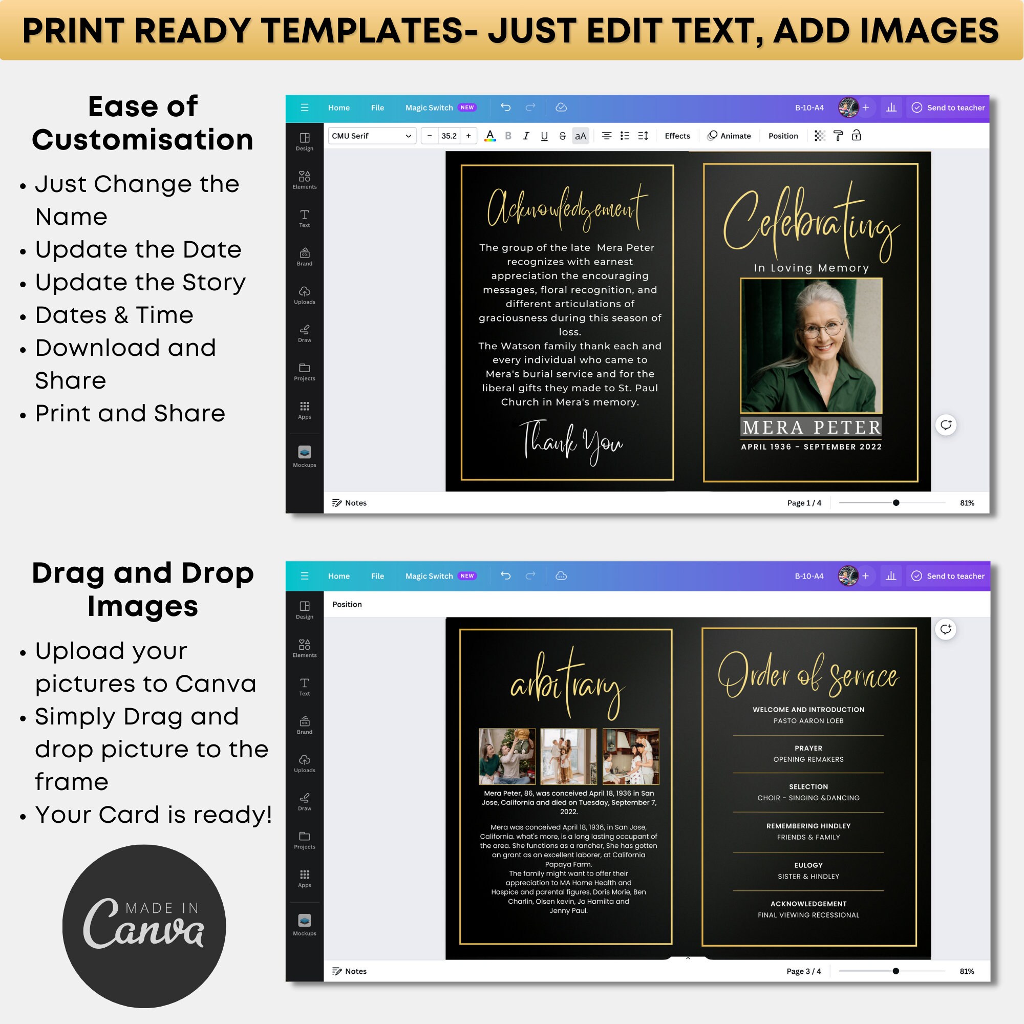 Funeral Programs Template Obituary Template for Funeral - Etsy