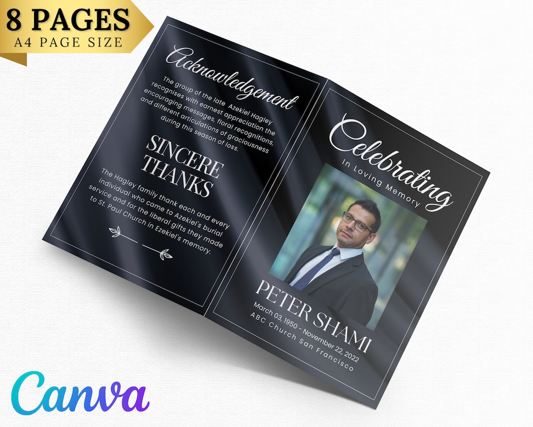 Minimalist Funeral Program Canva Template Simple Funeral Memorial ...