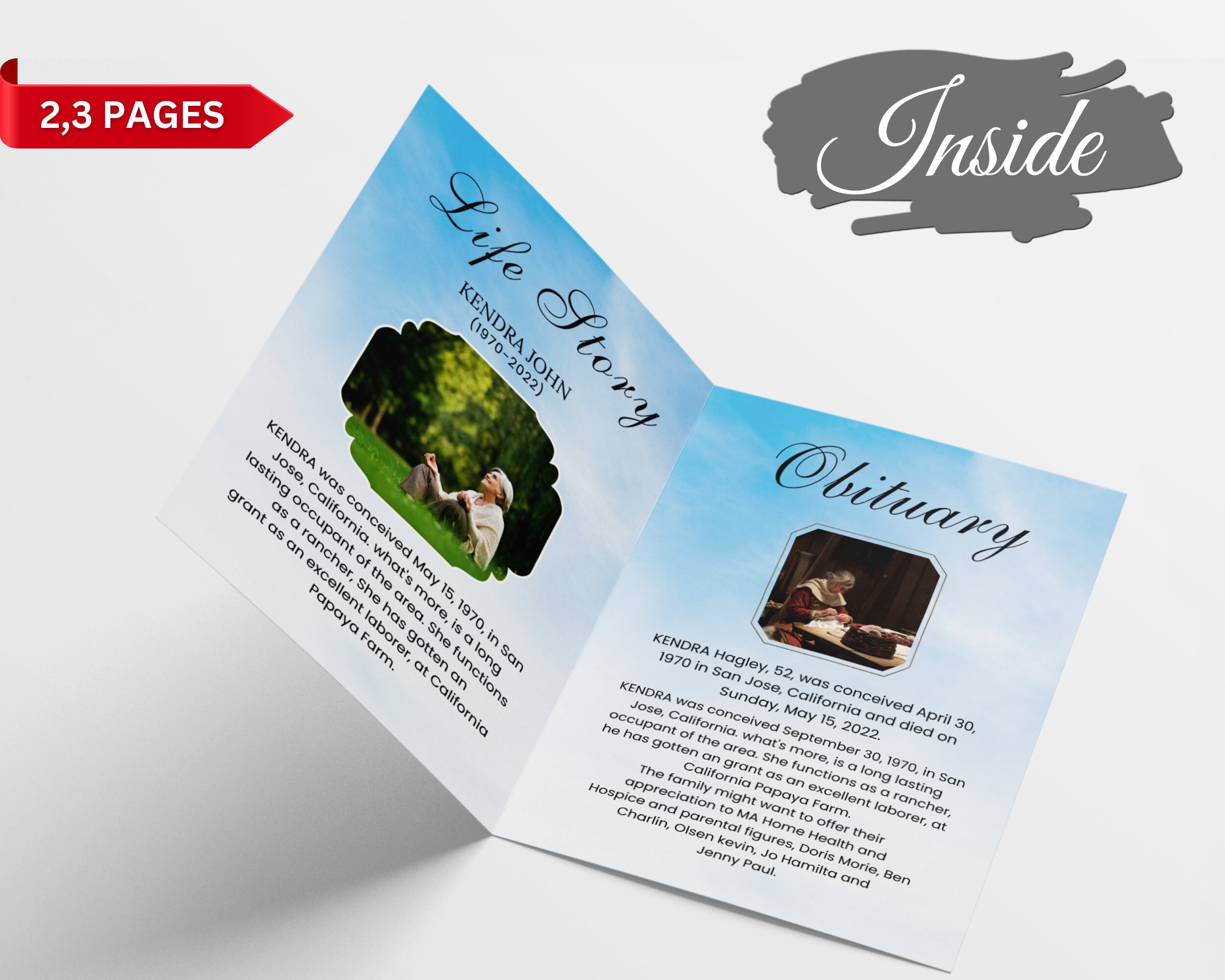 Funeral Programs Template Obituary Template for Funeral Memorial Program Blue Funeral Program ...