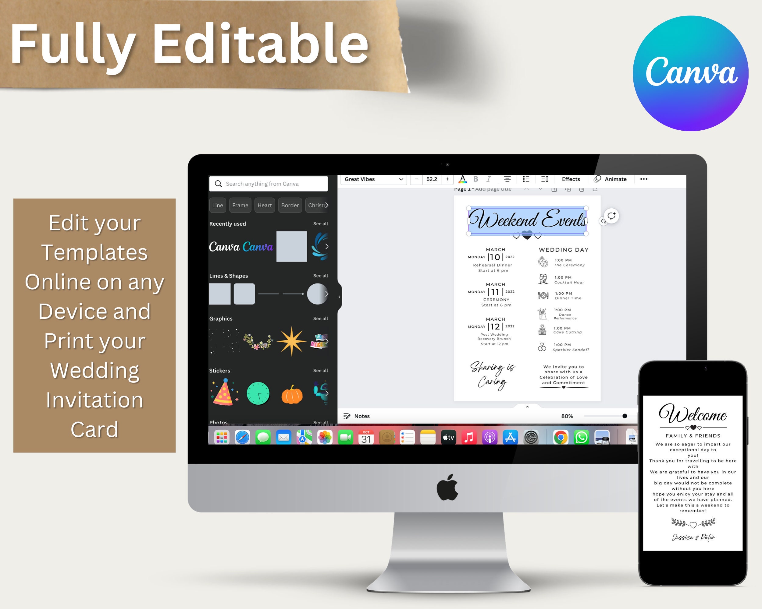 Minimalist Wedding Events Card Template Modern Wedding - Etsy
