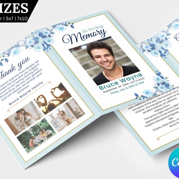 Blue Funeral Program Word Template - Etsy