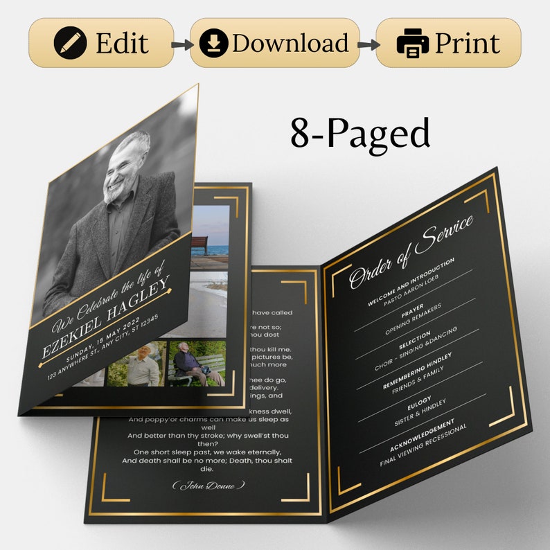 Editable Funeral Program Template, Funeral Memorial, Order of Service ...