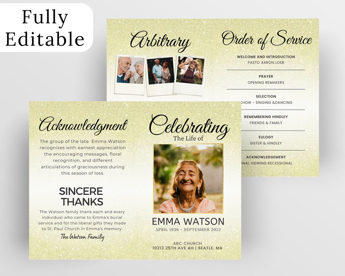 Funeral Programs Template Obituary Template for Funeral - Etsy
