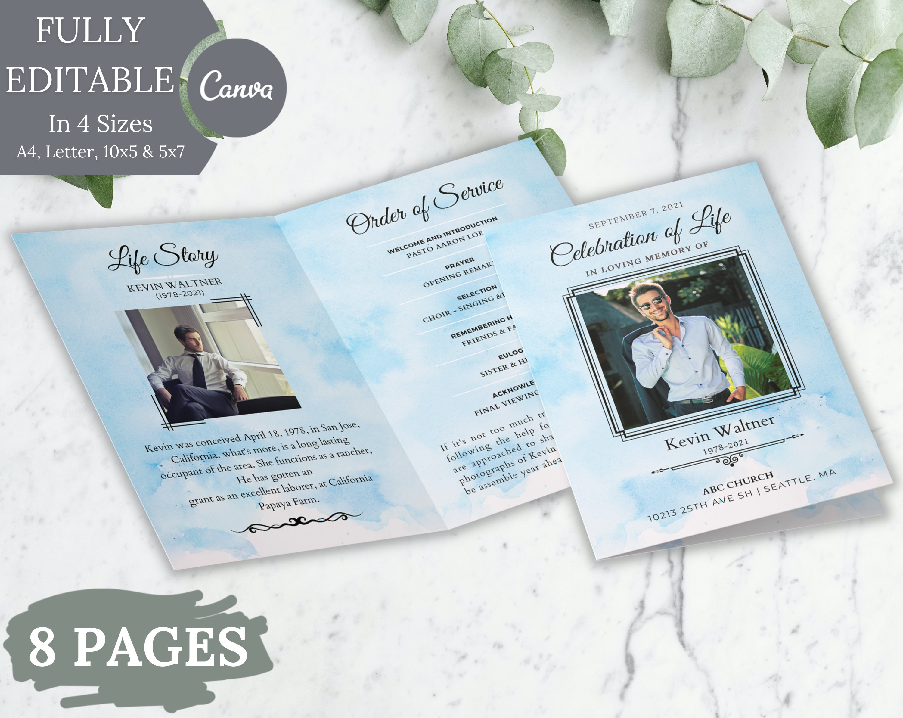 Funeral Program Template Obituary Template Funeral Announcement US ...