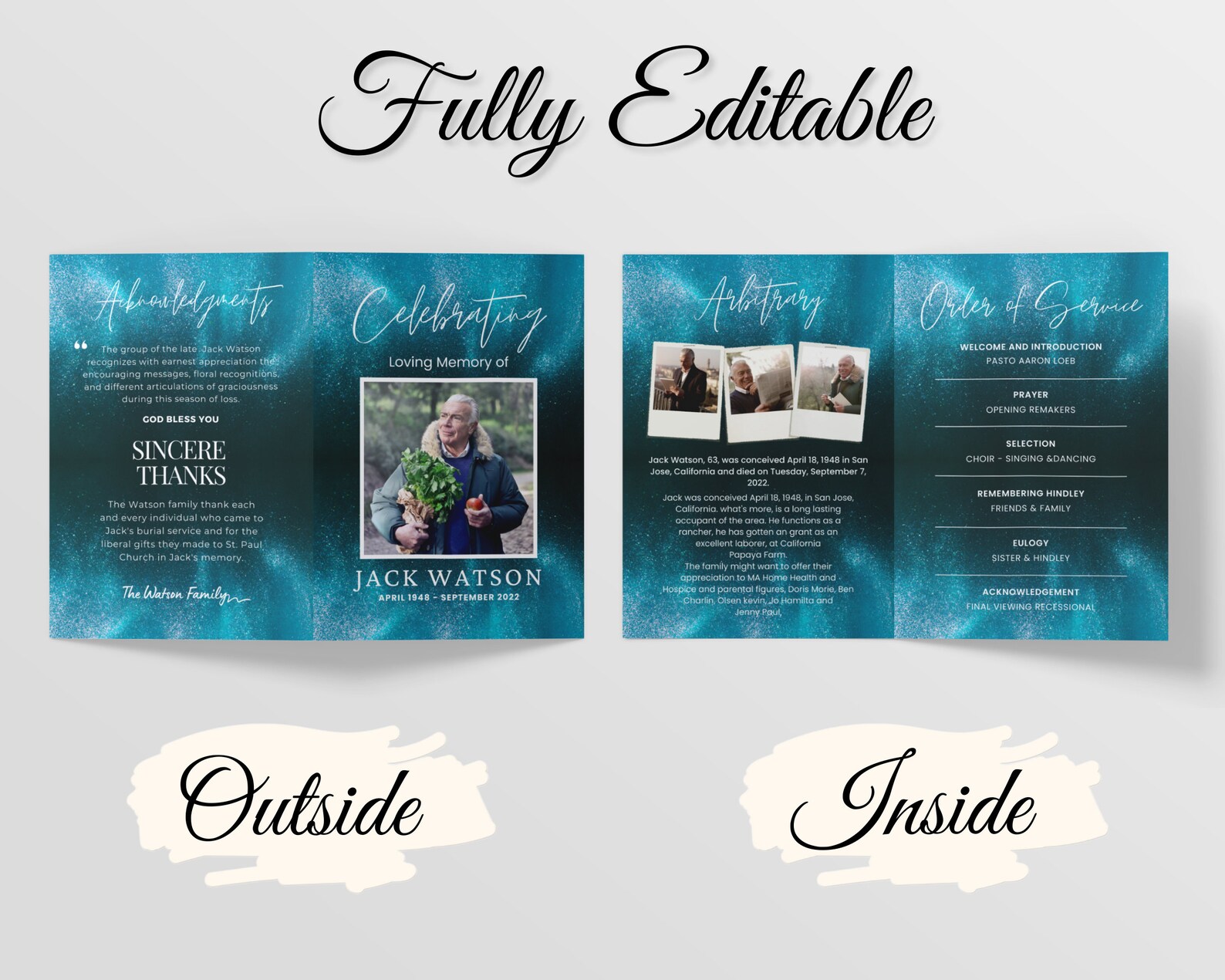 Luxury Dark Blue Funeral Program Template | Bifold Funeral Program ...