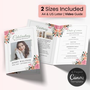 Editable Funeral Program Template, Memorial Service Template, Obituary ...