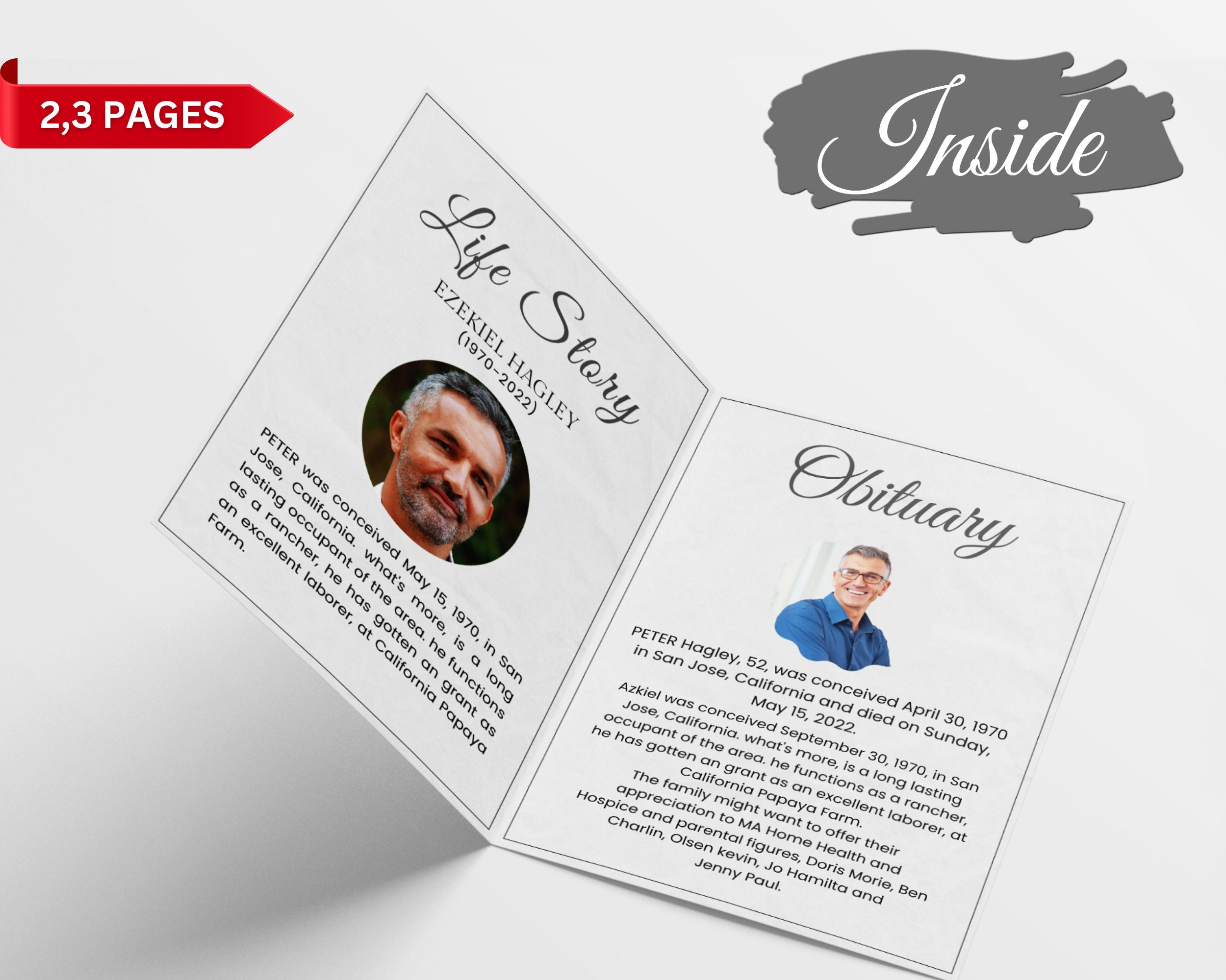 Funeral Programs Template Obituary Template for Funeral - Etsy