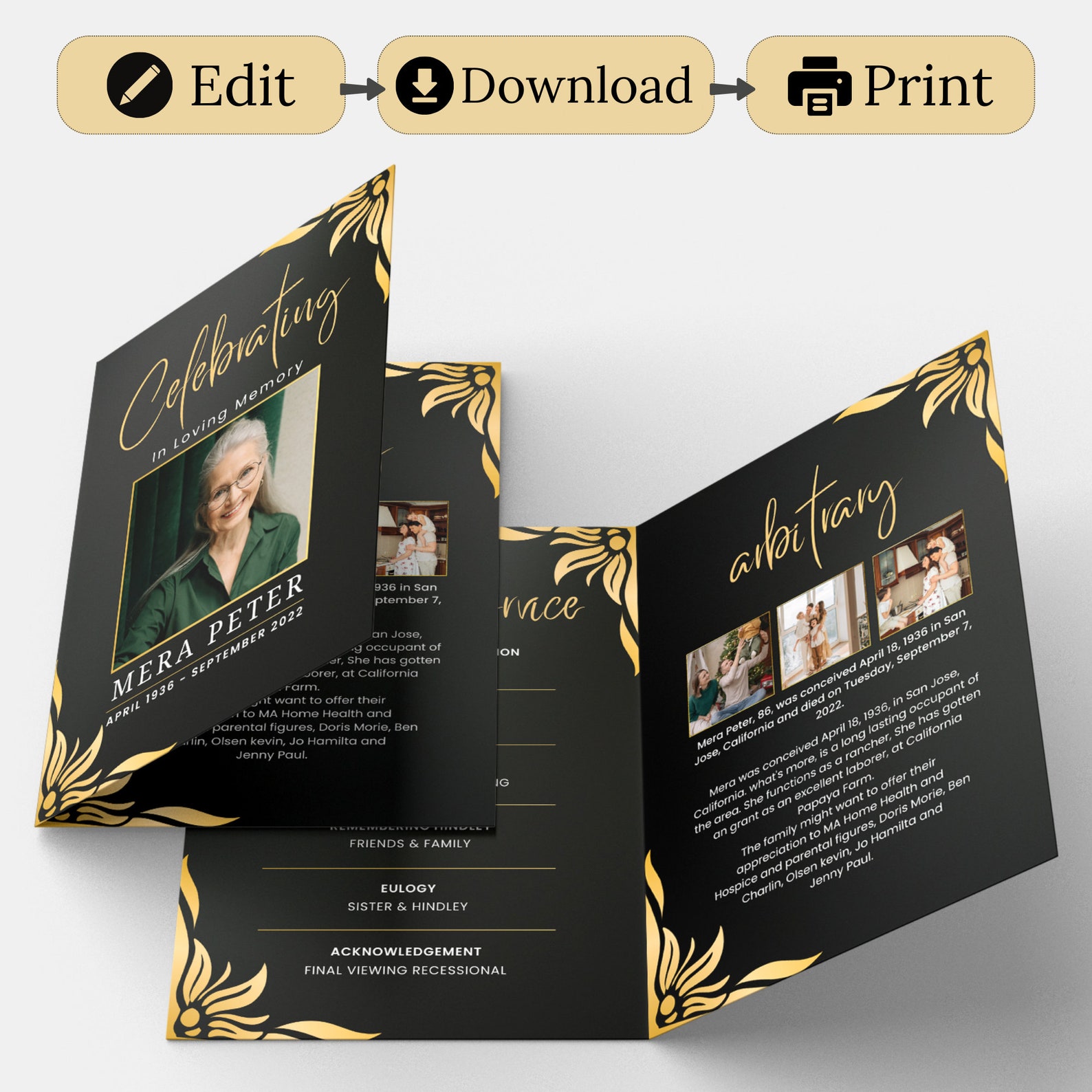 Funeral Programs Template Obituary Template for Funeral - Etsy Canada