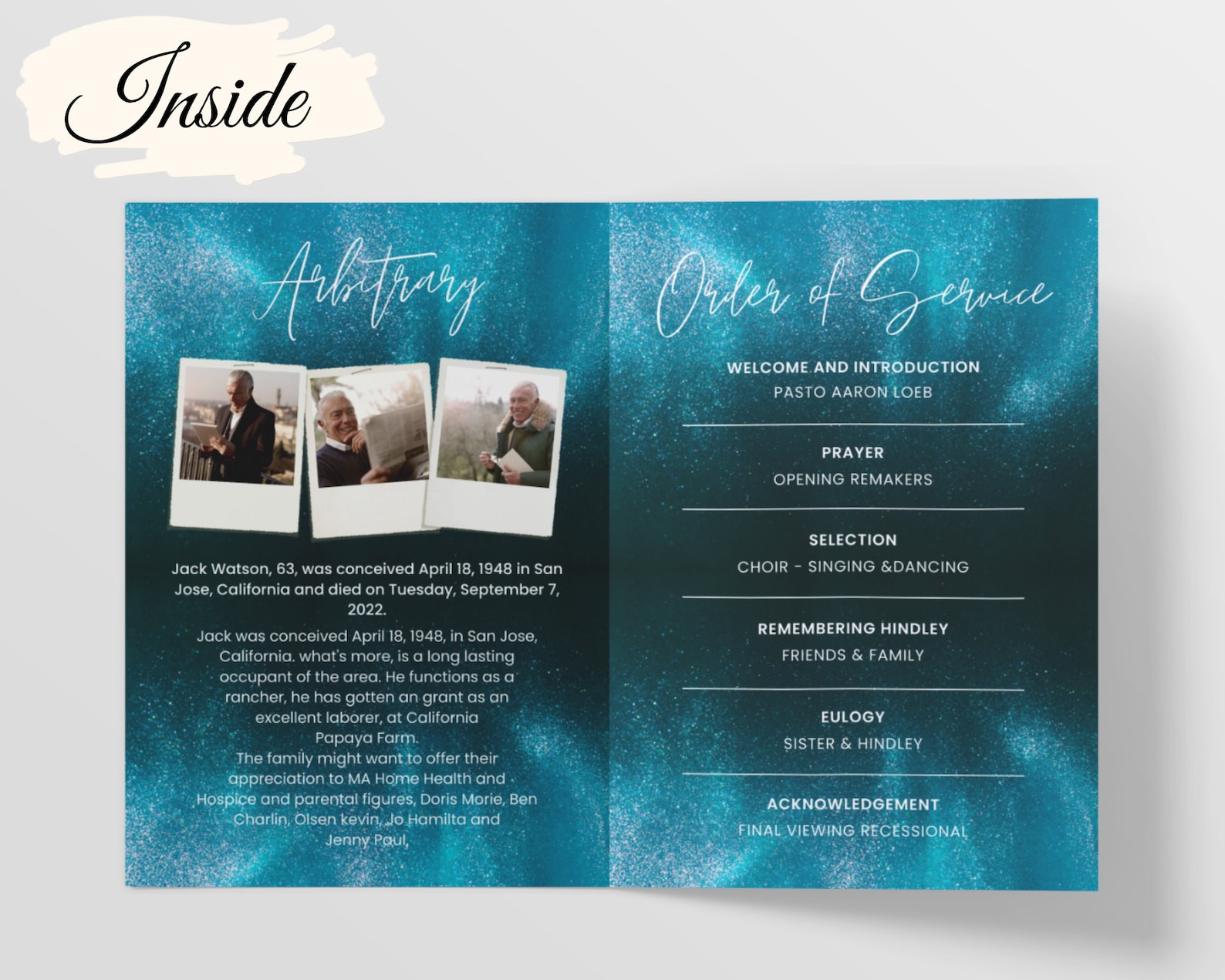 Luxury Dark Blue Funeral Program Template | Bifold Funeral Program ...