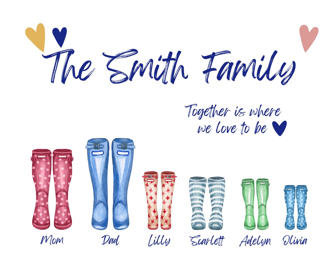 Family Print, Personalized Print, Wellington Boot Print, Welly Print ...