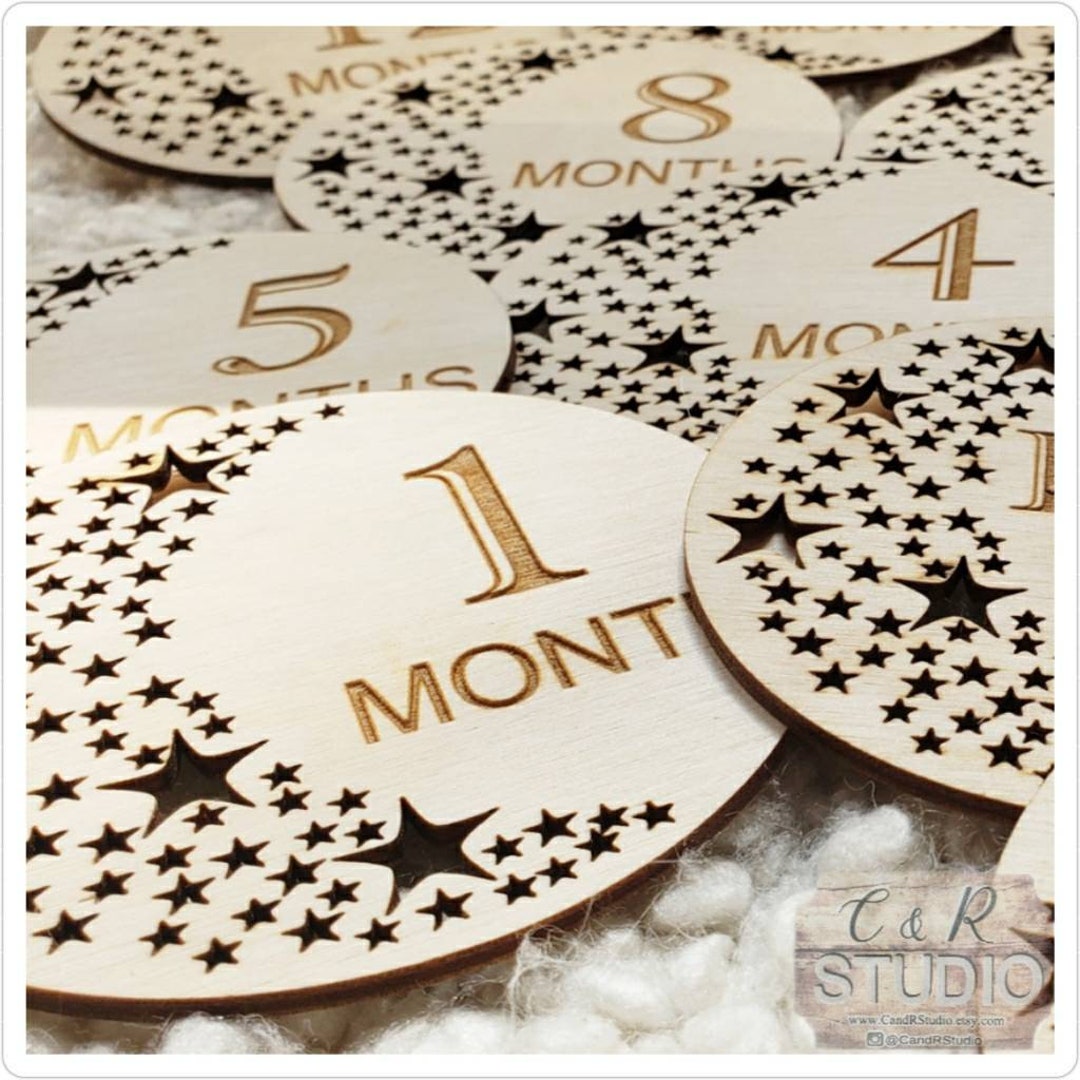 Moon Milestone Disc, Stars Milestone Disc, Wooden Baby Milestone ...