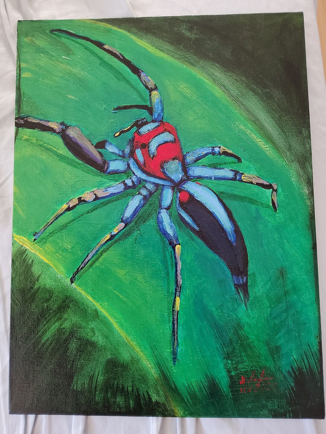 Colorful Jumping Spider, Acrylic Painting on Artist's Painting ...