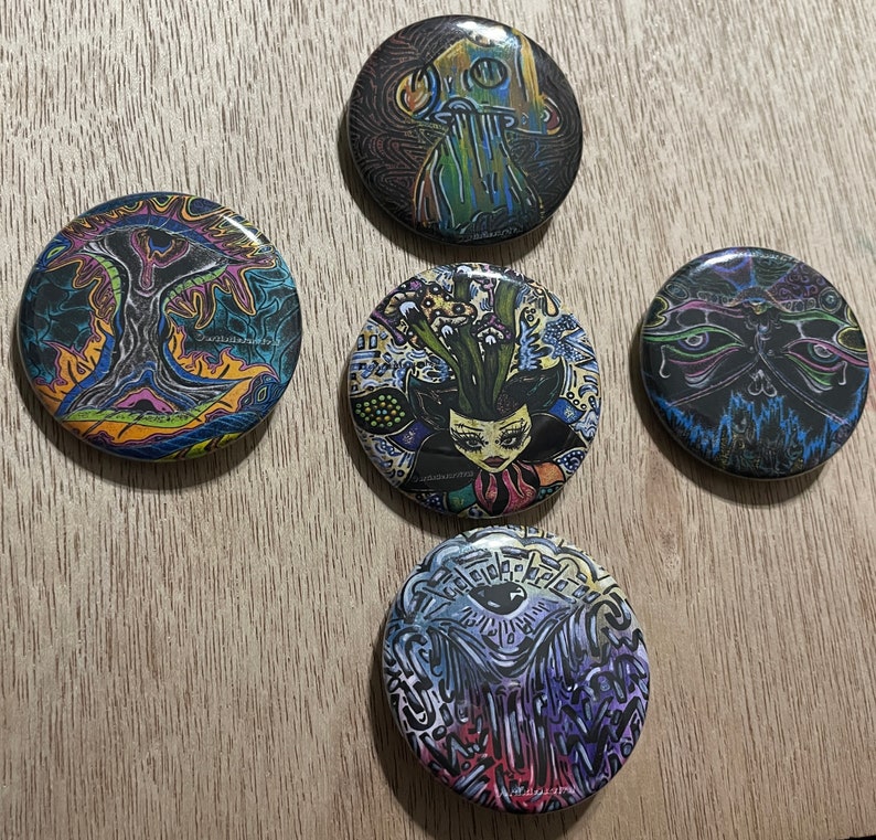 5 Button Pack Surreal Fun Trippy Colorful Button Pins Gift Multi-pack ...