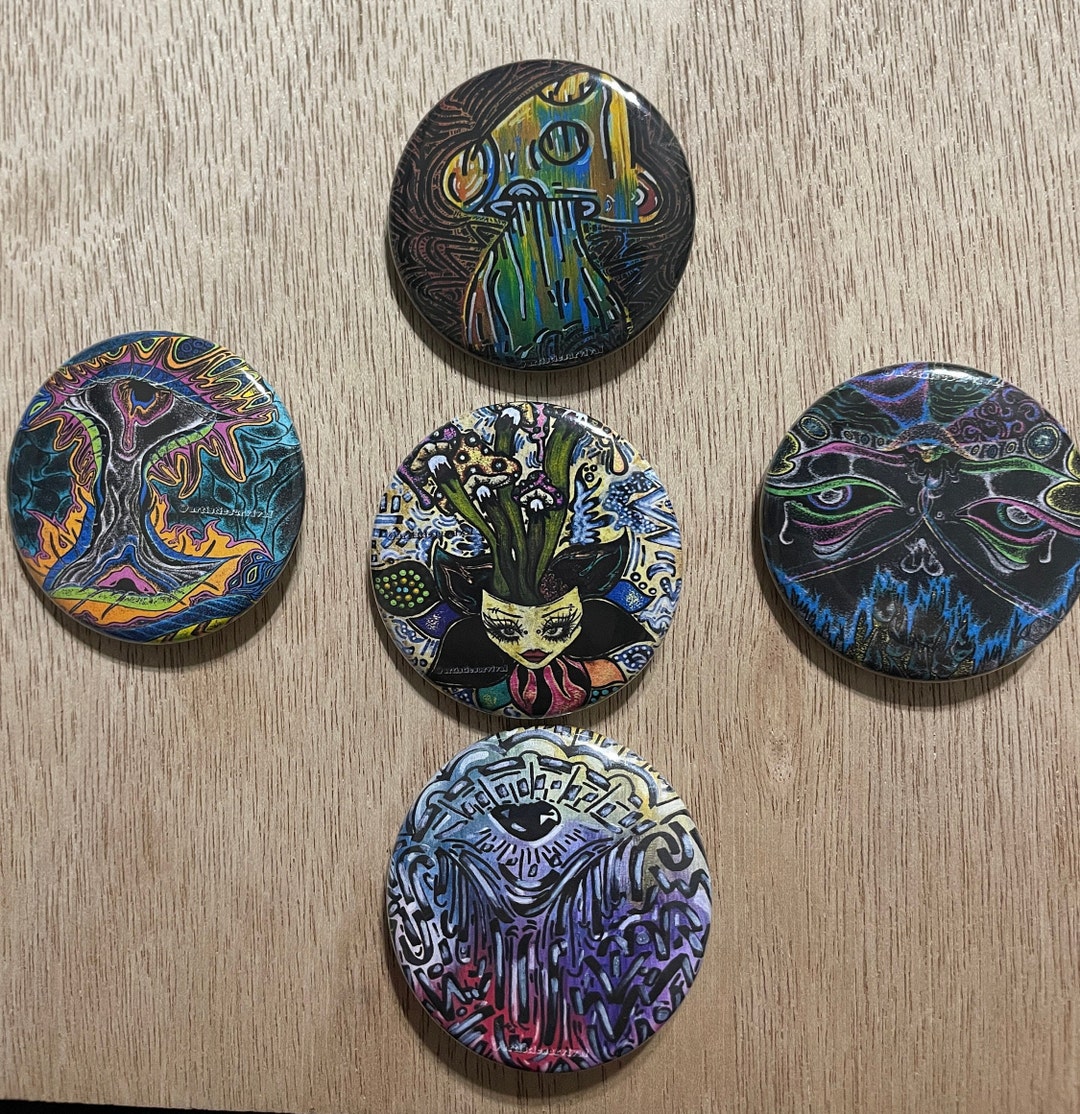 5 Button Pack Surreal Fun Trippy Colorful Button Pins Gift Multi-pack ...