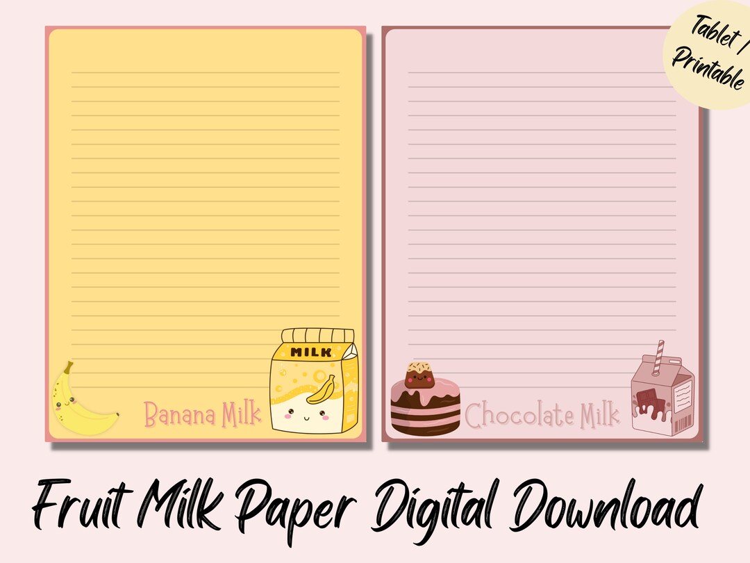 Banana Milk & Chocolate Milk Notes Page Writing Paper Digital Download ...