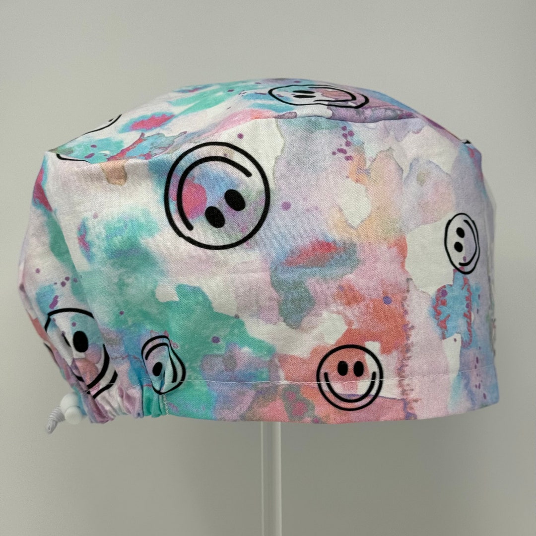 Smiley Face, Watercolor, Womens Euro Scrub Cap, Scrub Hat, Surgical Hat ...