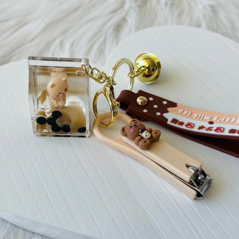 Bubble Tea Key Ring, Boba Milk Keychain, Shaker, Bear's Milk Tea Liquid ...