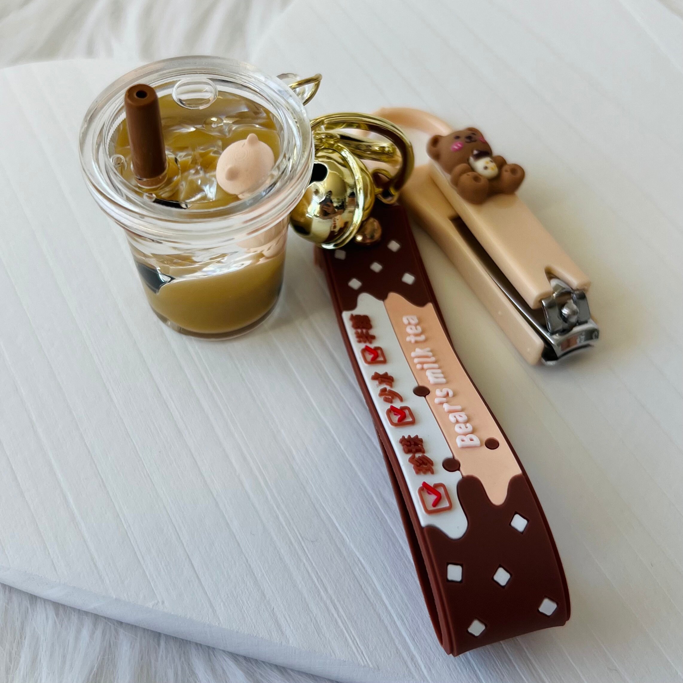 Bubble Tea Key Ring, Boba Milk Keychain, Shaker, Bear's Milk Tea Liquid ...