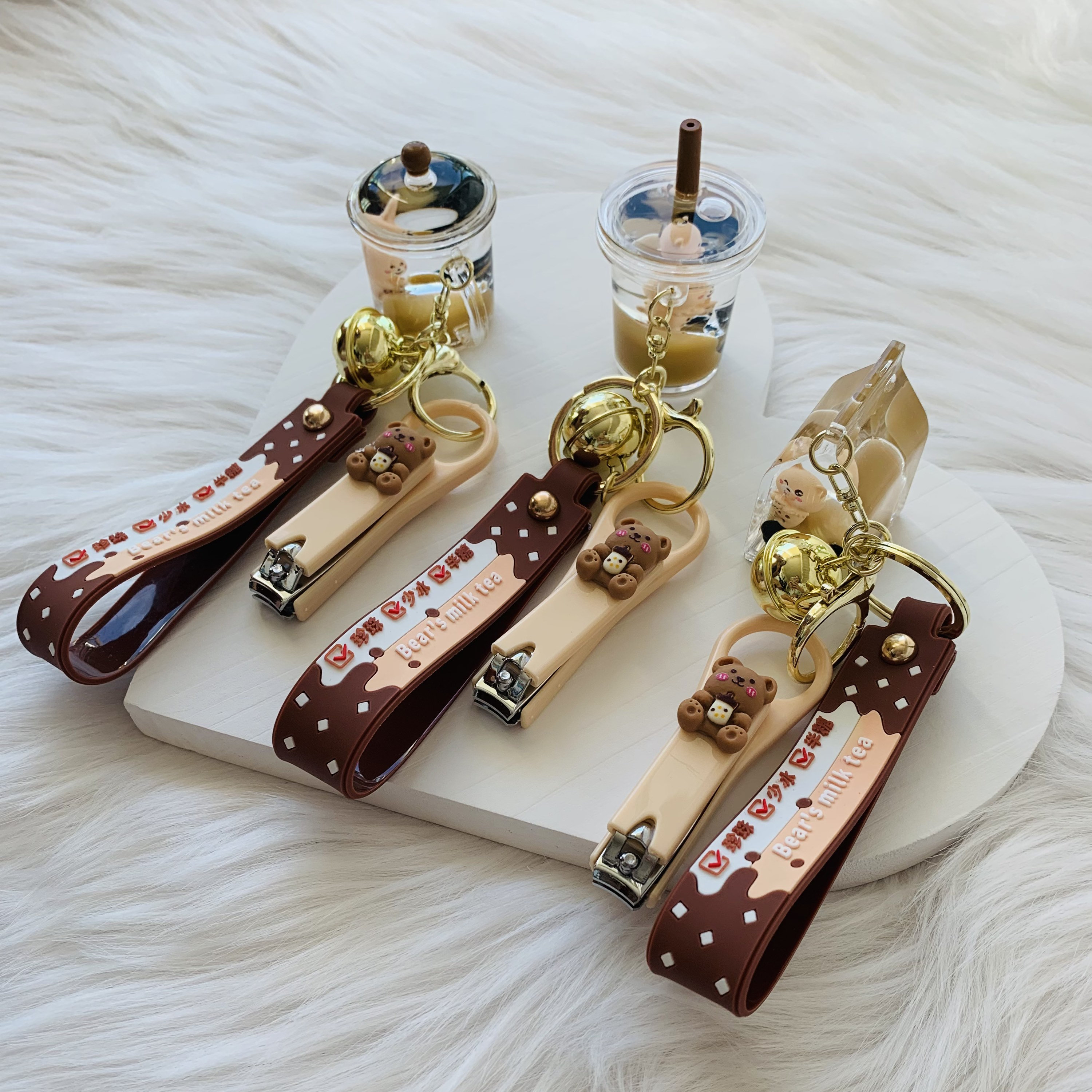 Bubble Tea Key Ring, Boba Milk Keychain, Shaker, Bear's Milk Tea Liquid ...