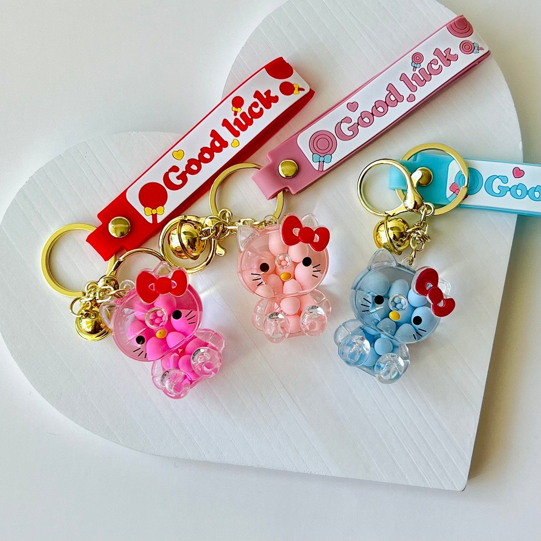 Hello Kitty Liquid Filled Keychain With Wrist Strap. Hang and Dangle on ...