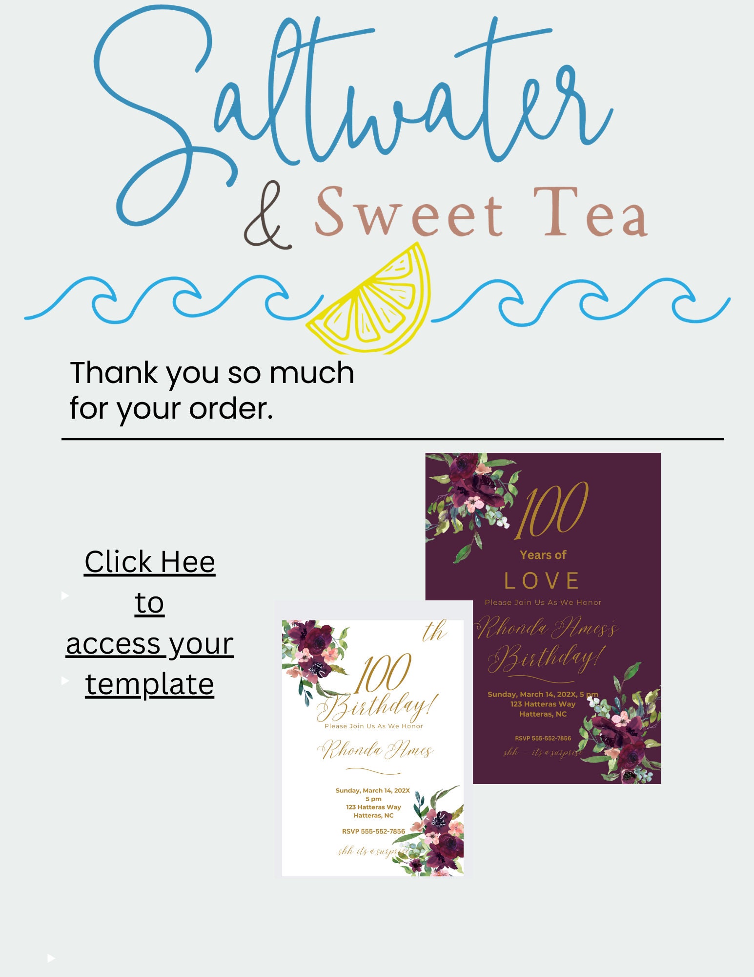 100th Birthday Invite, 80th Birthday Party, Editable Invitation, 100th ...