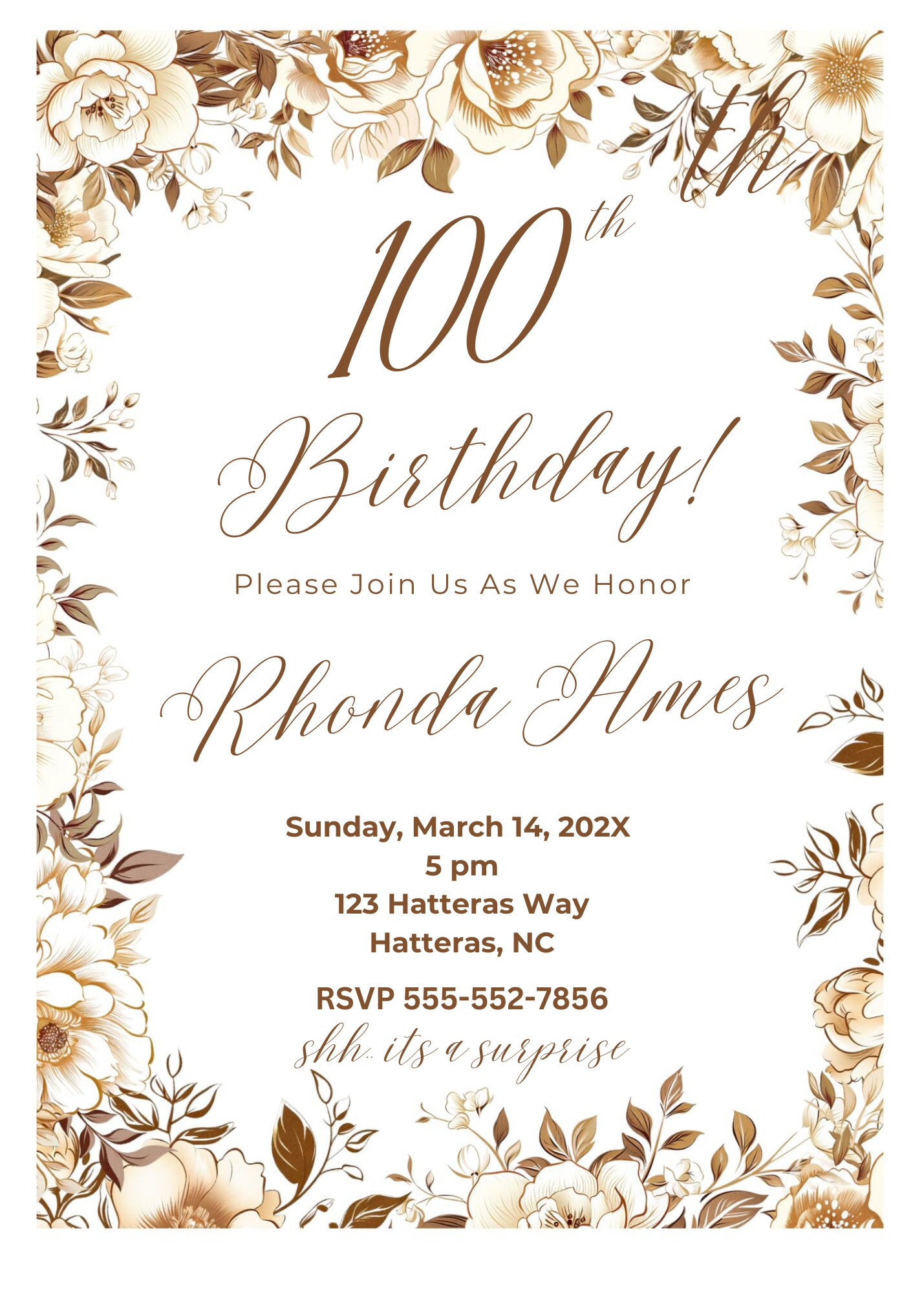 100th Birthday Invitation, Any Age Birthday Invitation, Woman's ...