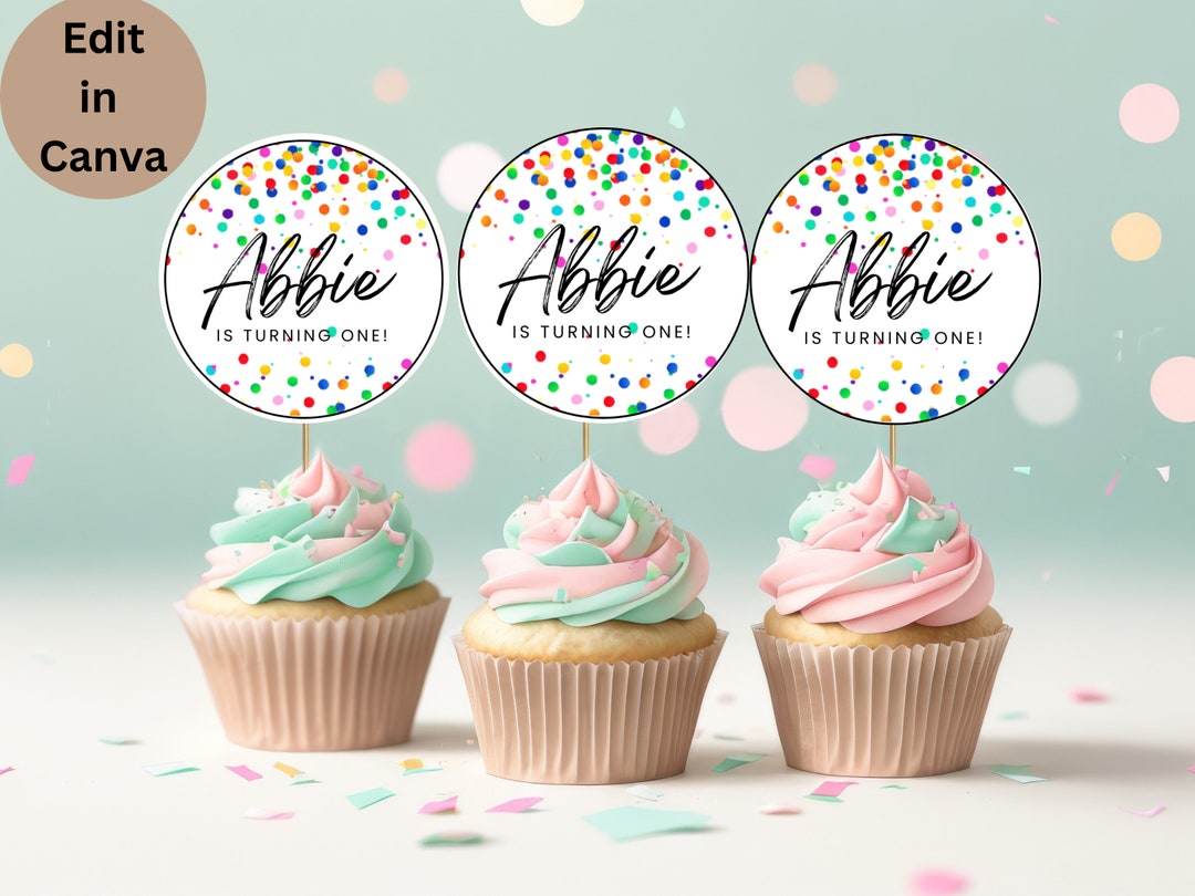 Printable Confetti Cupcake Topper, Rainbow Cupcake Topper, Confetti ...