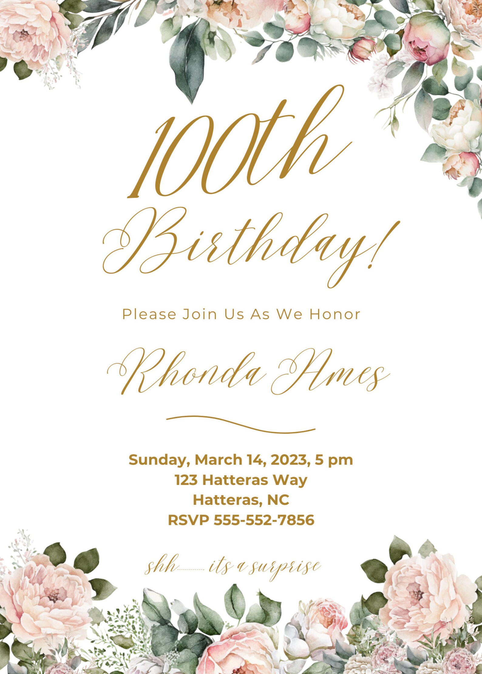 100th Birthday Invitation, Any Age Birthday Invitation, Women's ...