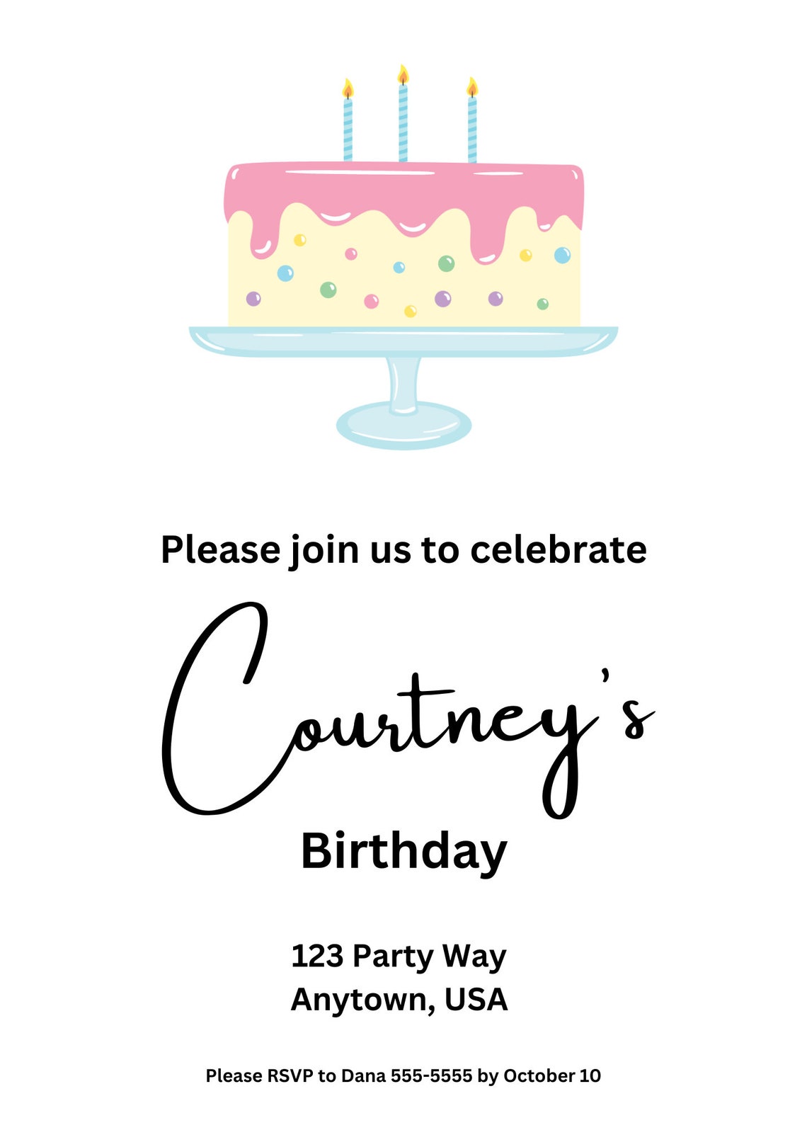 Birthday Invite, Birthday Invitation, Cake Invite Template, Fun ...