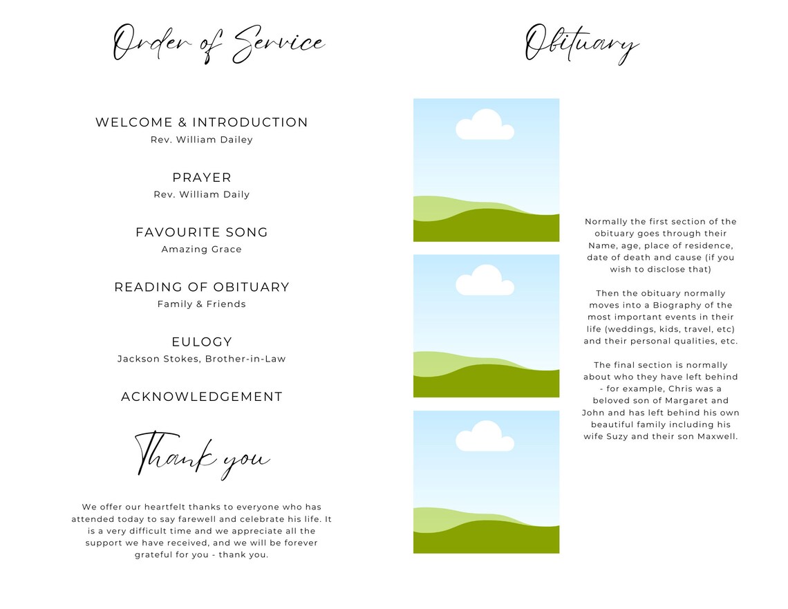 Celebration of Life Printable, Church Program Printable, Editable ...