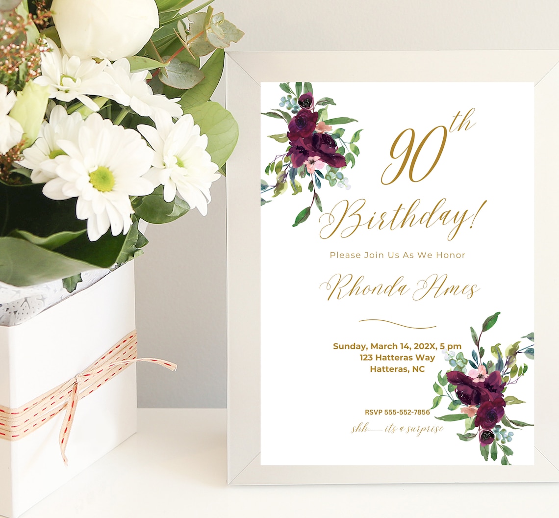 90th Birthday Invitation, Any Age Birthday Invitation, Woman's ...