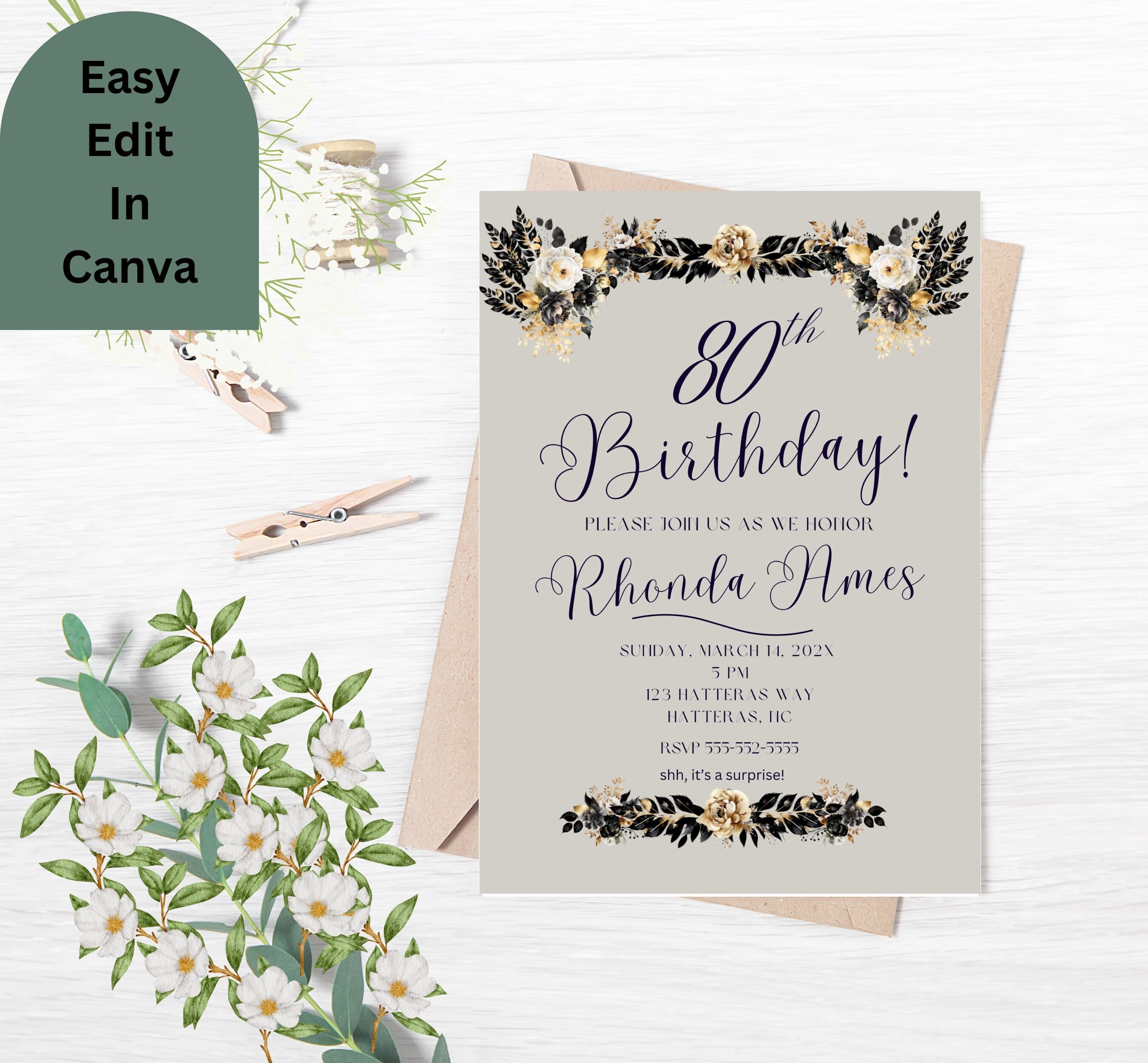 80th Birthday Invitation, Any Age Birthday Invitation, Women's Birthday ...