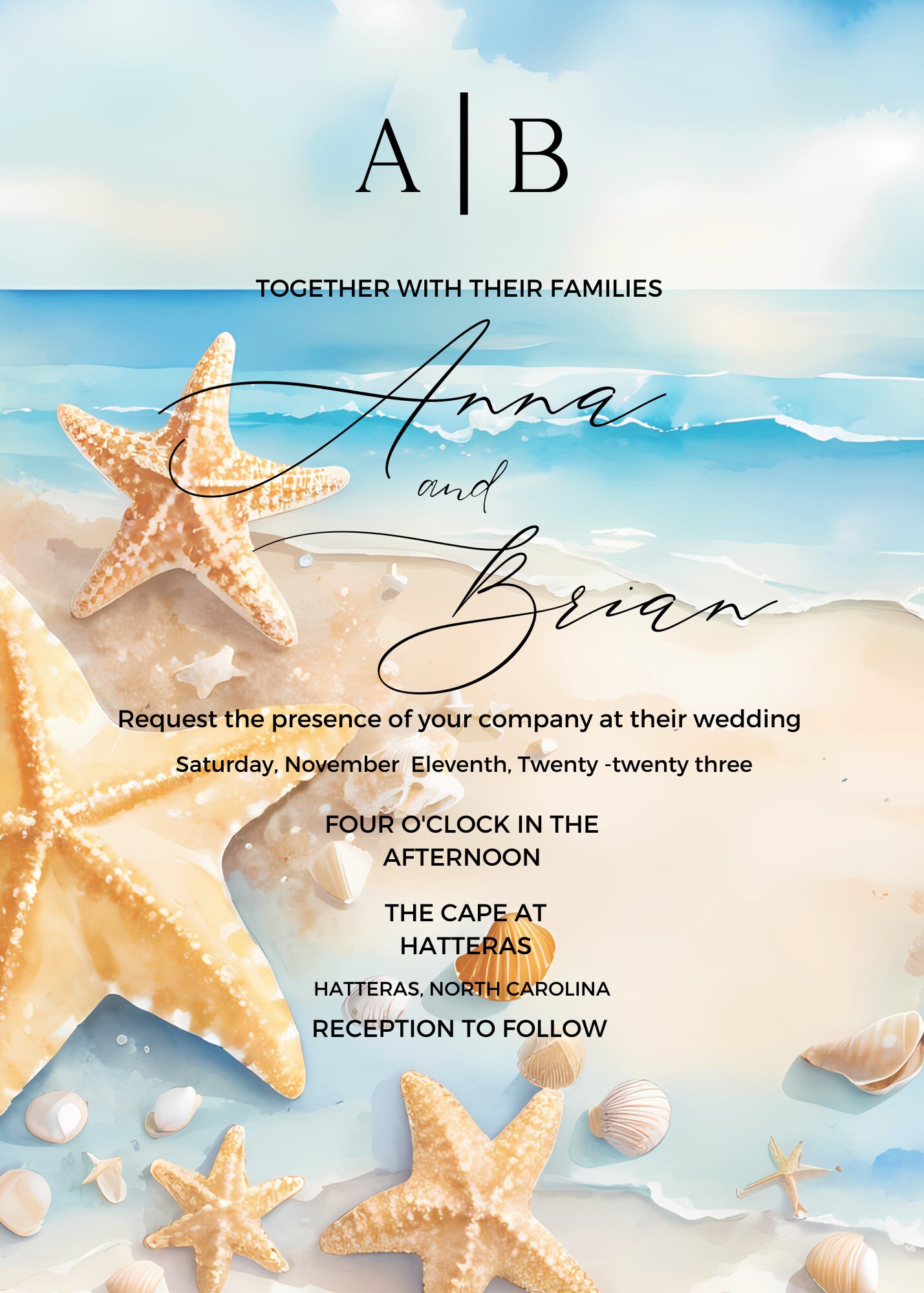 Beach Wedding Invitation, Ocean Wedding, Destination Wedding Invitation ...