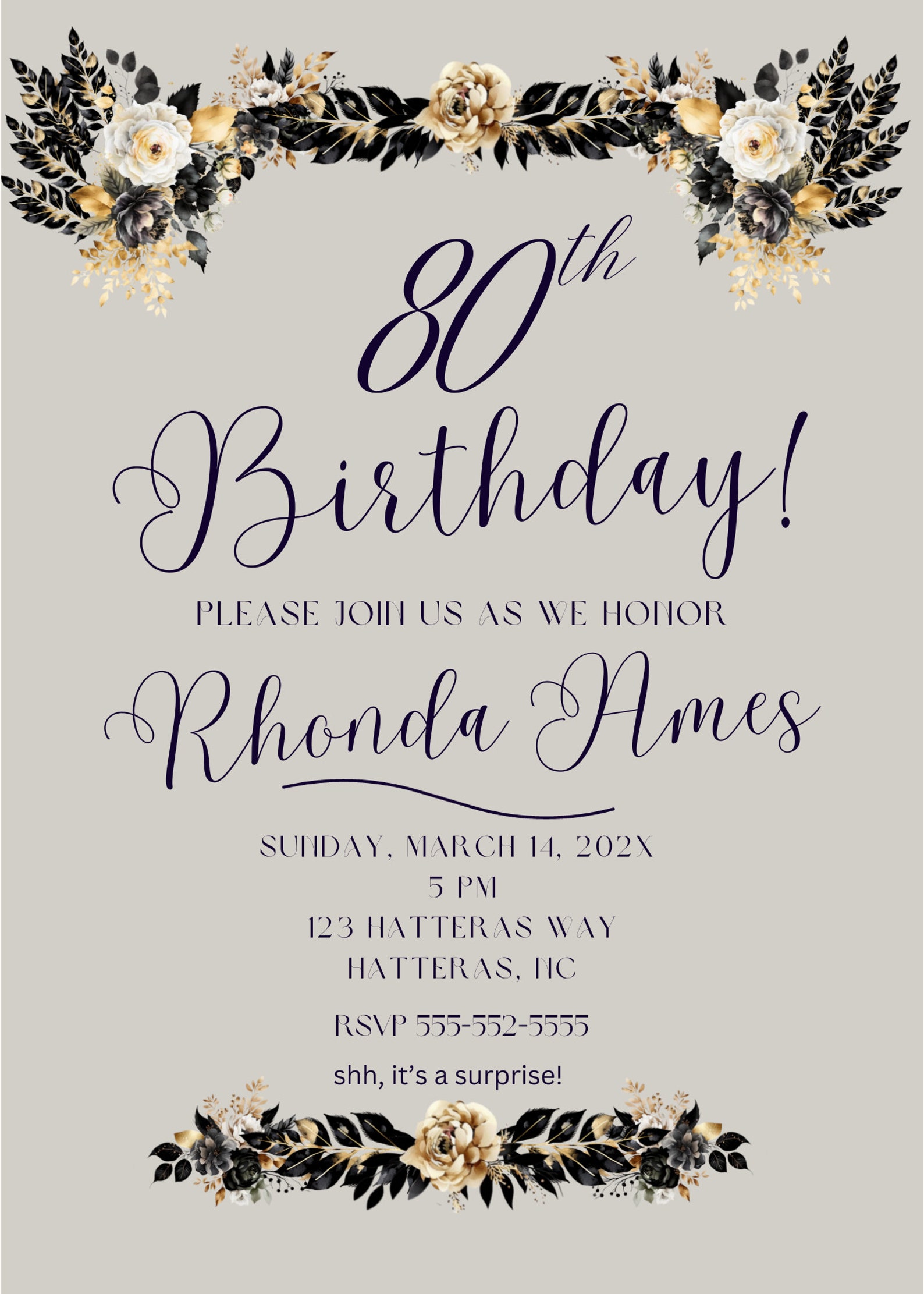 80th Birthday Invitation, Any Age Birthday Invitation, Women's Birthday ...