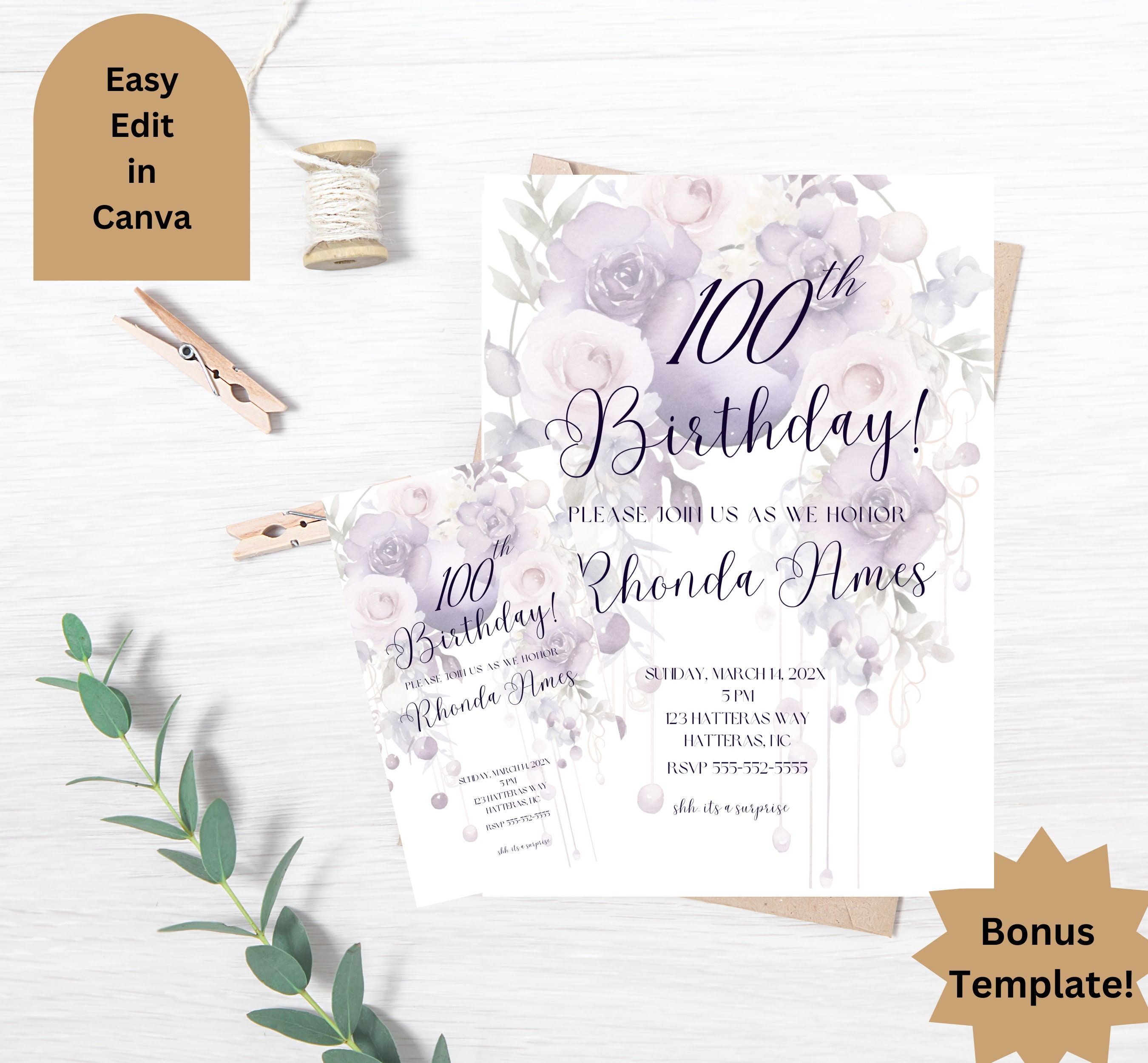 100th Birthday Invitation, Any Age Birthday Invitation, Woman's ...